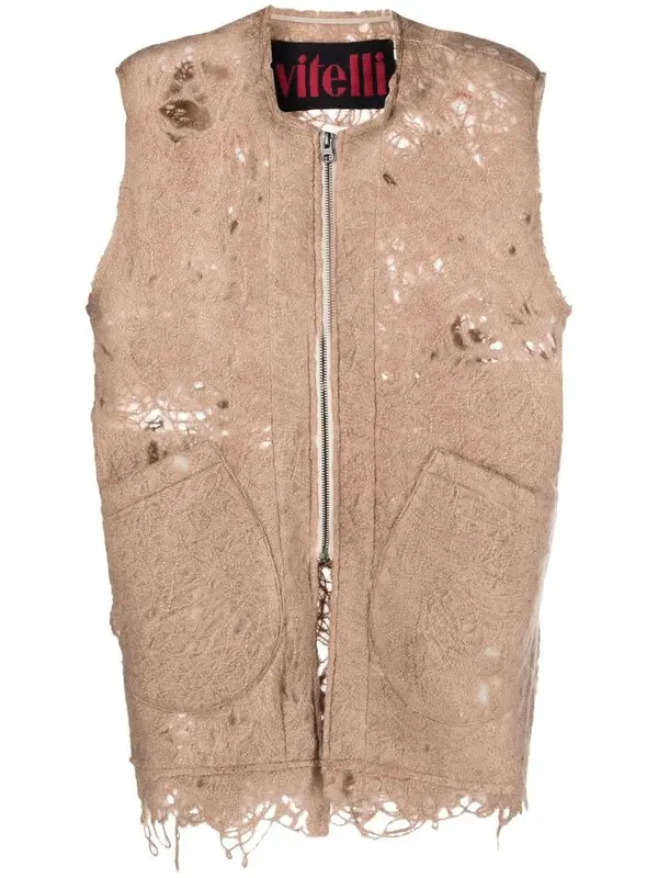 VITELLI Distressed-effect Zip-up Vest