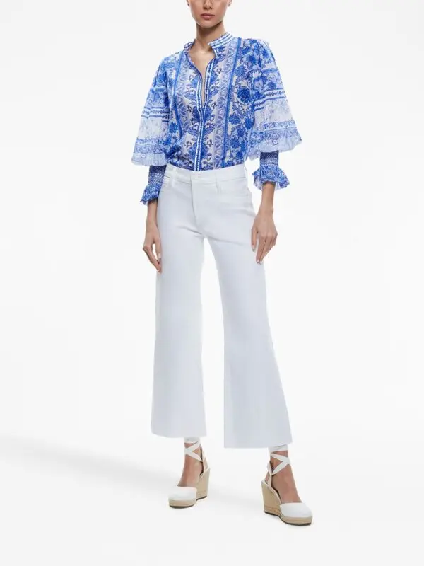 Alice + Olivia Ilan Smocked Tile-print Blouse