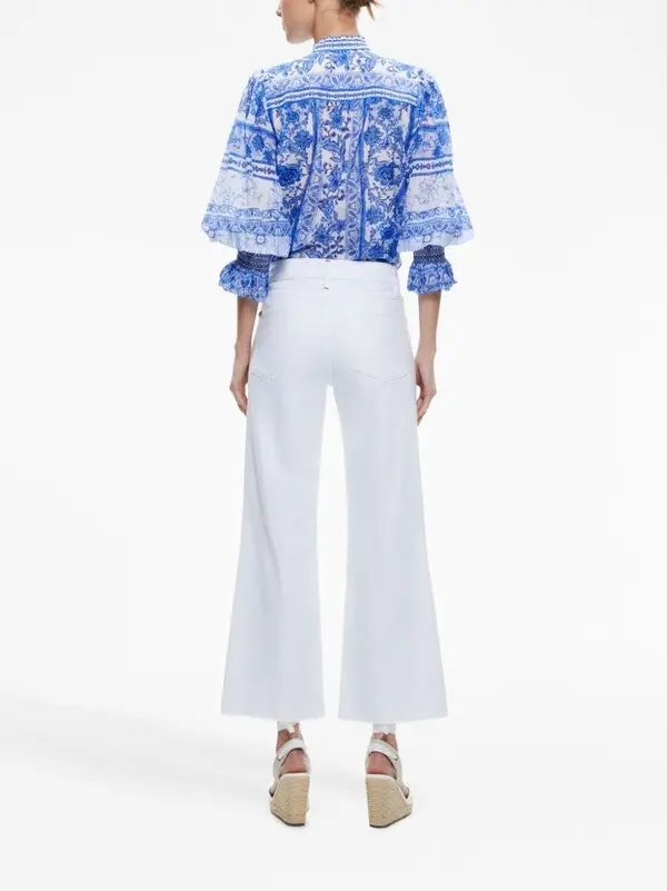 Alice + Olivia Ilan Smocked Tile-print Blouse