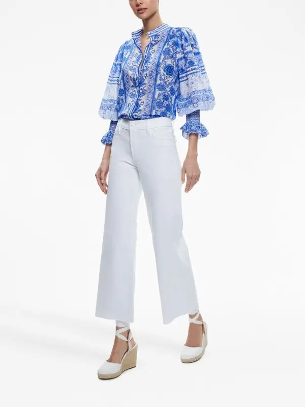 Alice + Olivia Ilan Smocked Tile-print Blouse
