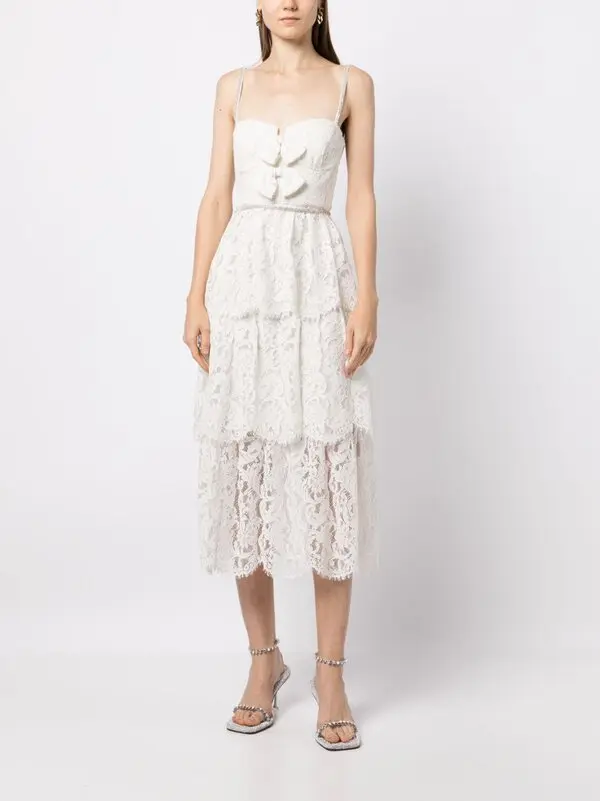 Self-Portrait Corded-Lace Tiered Midi Dress In White - 32% Off |  Editorialist