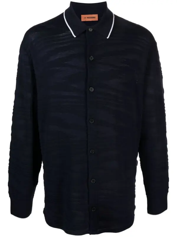 Missoni Contrasting-trim Wool-blend Shirt - Blue