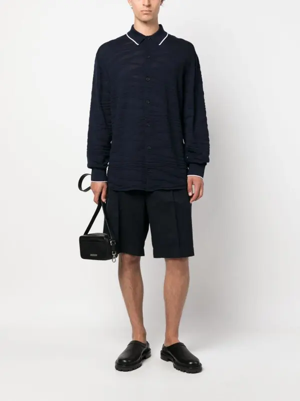 Missoni Contrasting-trim Wool-blend Shirt - Blue