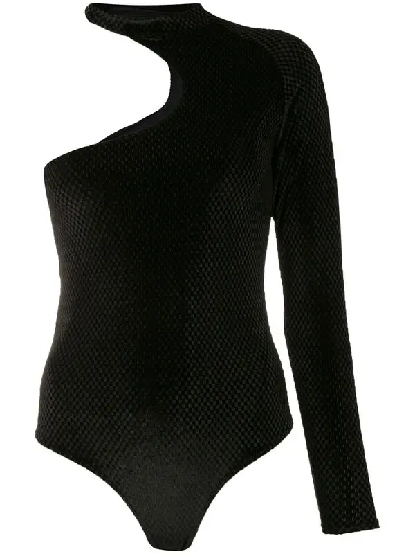 AMIR SLAMA Single-sleeve Velvet Bodysuit