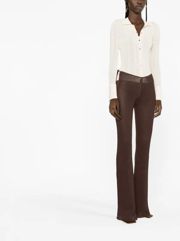 ANDREĀDAMO Waffle-knit Flared Trousers With Cut-outs - Brown