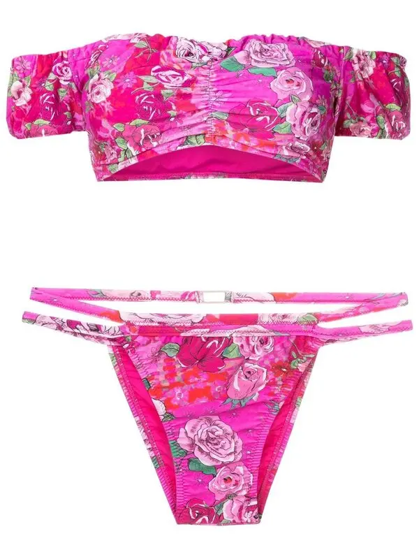 AMIR SLAMA Off-shoulder Floral-print Bikini - Pink