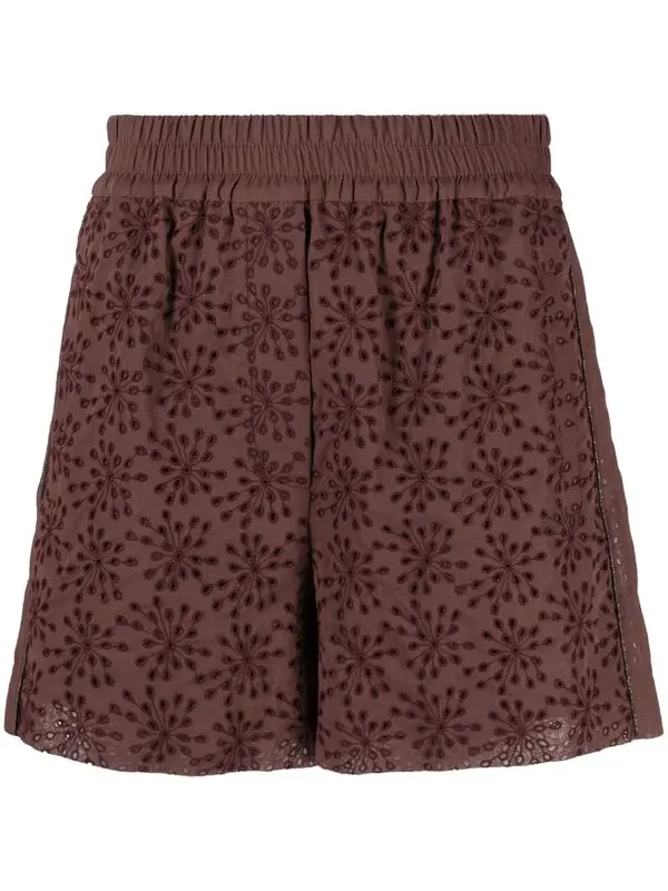 Brunello Cucinelli Floral-embroidered Cotton Shorts