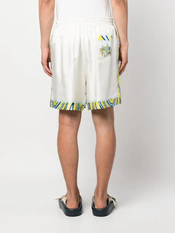 Casablanca Tennis Club Icon Silk Shorts - Neutrals