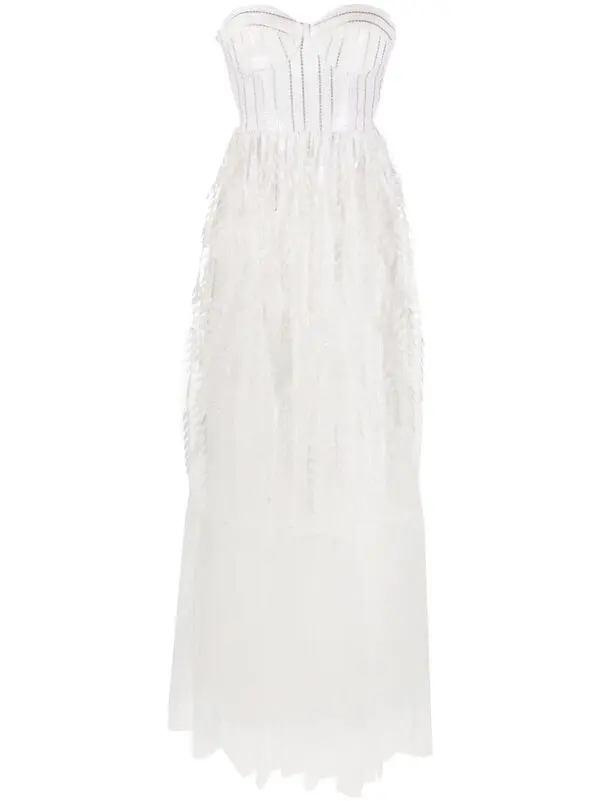 Elisabetta Franchi Embellished Floral-Appliqué Maxi Dress In White