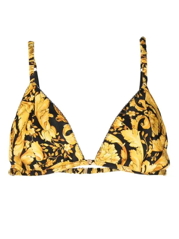 Versace Barocco-print Silk Bra - Yellow