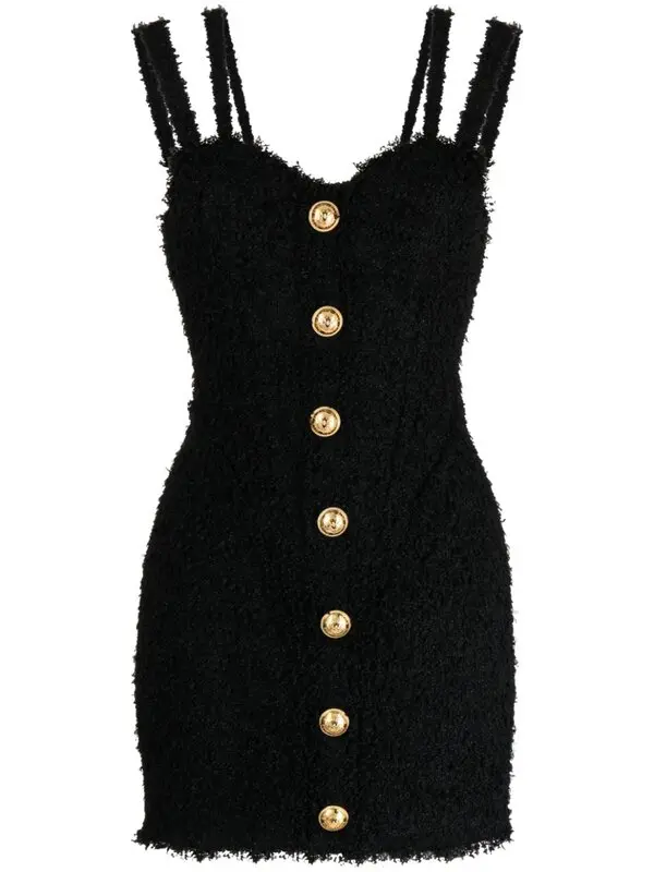 Balmain Button-embellished Tweed Minidress