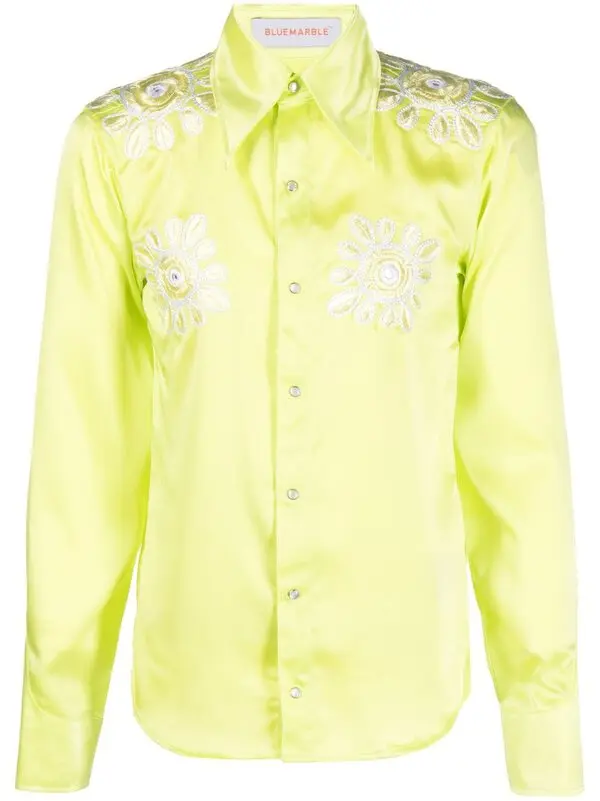 BLUEMARBLE Floral-embroidery Satin Shirt