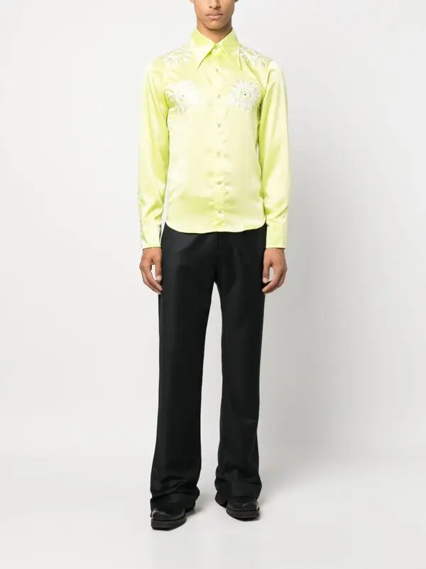 BLUEMARBLE Floral-embroidery Satin Shirt