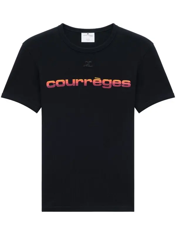 COURREGES Logo-print Crew-neck T-shirt - Black