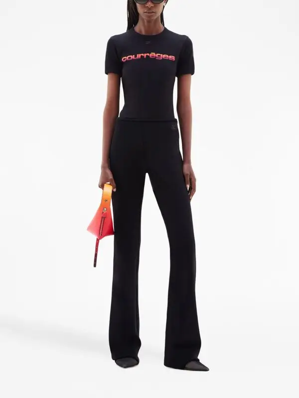 COURREGES Logo-print Crew-neck T-shirt - Black