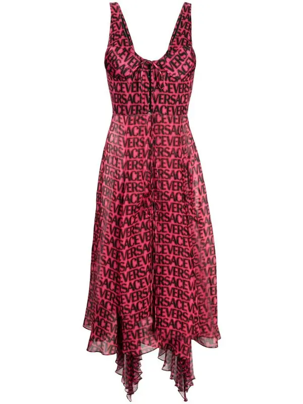 Versace Logo-print Asymmetric-hem Dress
