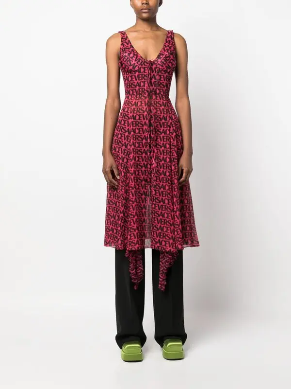Versace Logo-print Asymmetric-hem Dress
