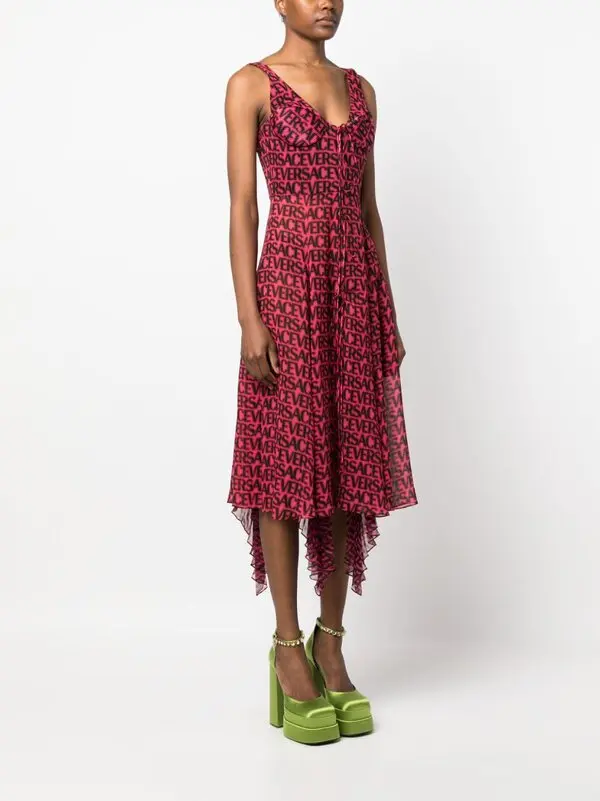 Versace Logo-print Asymmetric-hem Dress