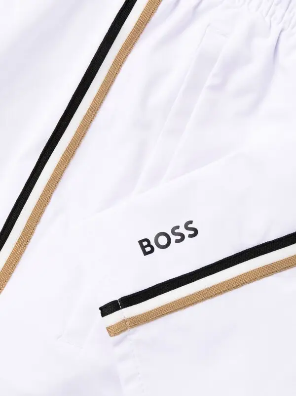 BOSS Swim Shorts With Signature Stripe And Logo - White
