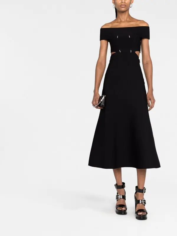 Alexander McQueen Off-shoulder Flared Midi Dress