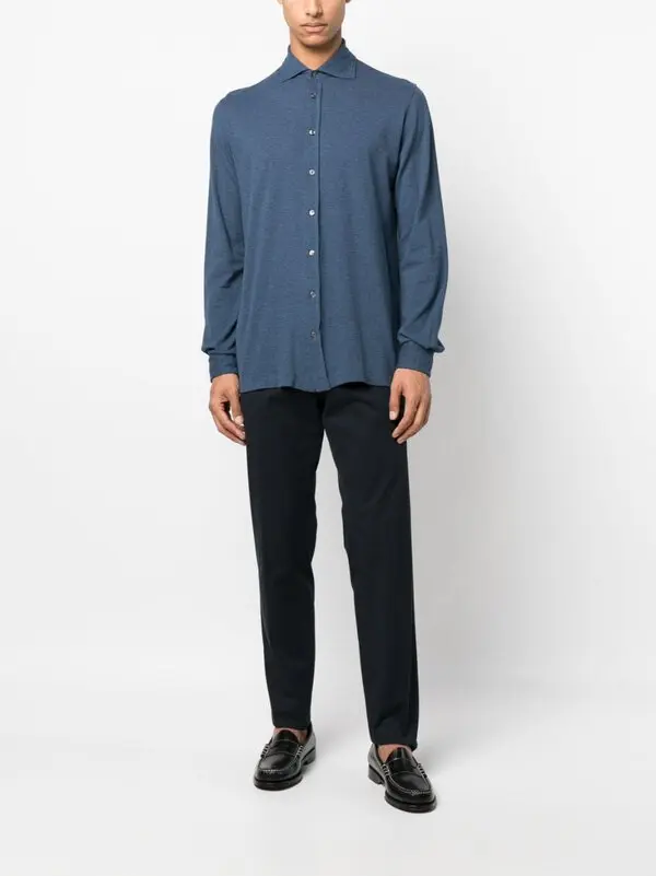 BARBA NAPOLI Long-sleeve Cotton Shirt - Blue