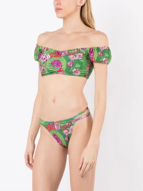AMIR SLAMA Floral Print Off-shoulder Bikini