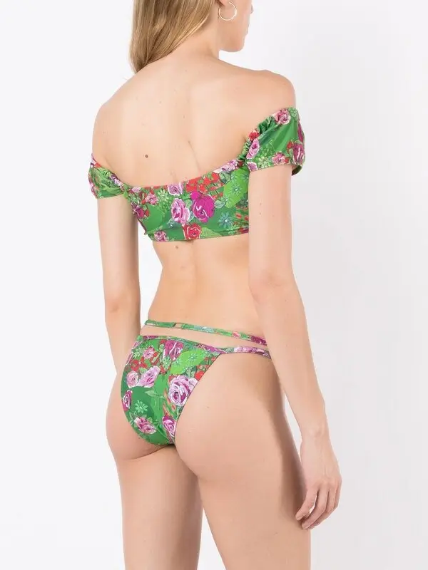AMIR SLAMA Floral Print Off-shoulder Bikini