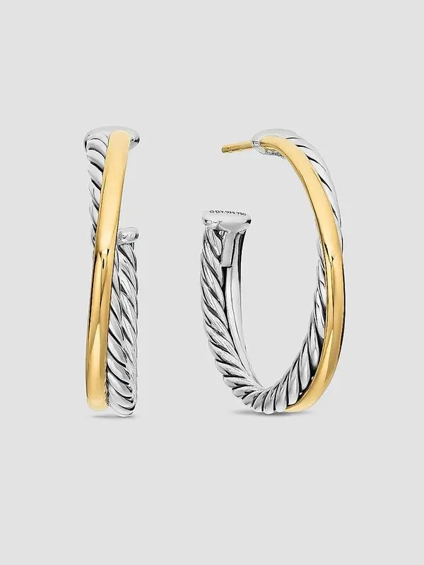 David Yurman Crossover Hoop Earrings In Sterling With 18k Yellow Gold, 26.5mm