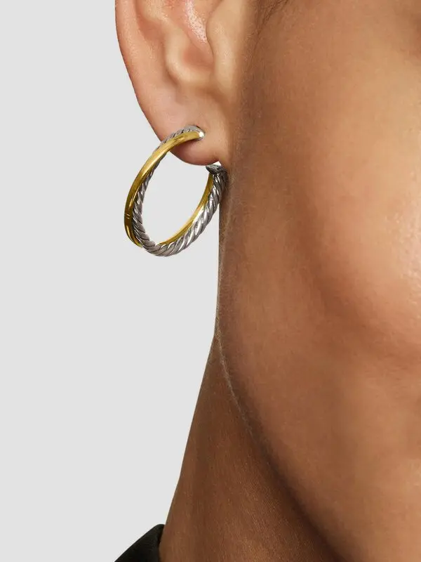 David Yurman Crossover Hoop Earrings In Sterling With 18k Yellow Gold, 26.5mm