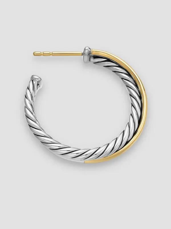 David Yurman Crossover Hoop Earrings In Sterling With 18k Yellow Gold, 26.5mm