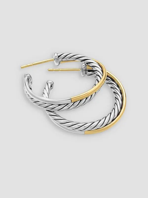 David Yurman Crossover Hoop Earrings In Sterling With 18k Yellow Gold, 26.5mm