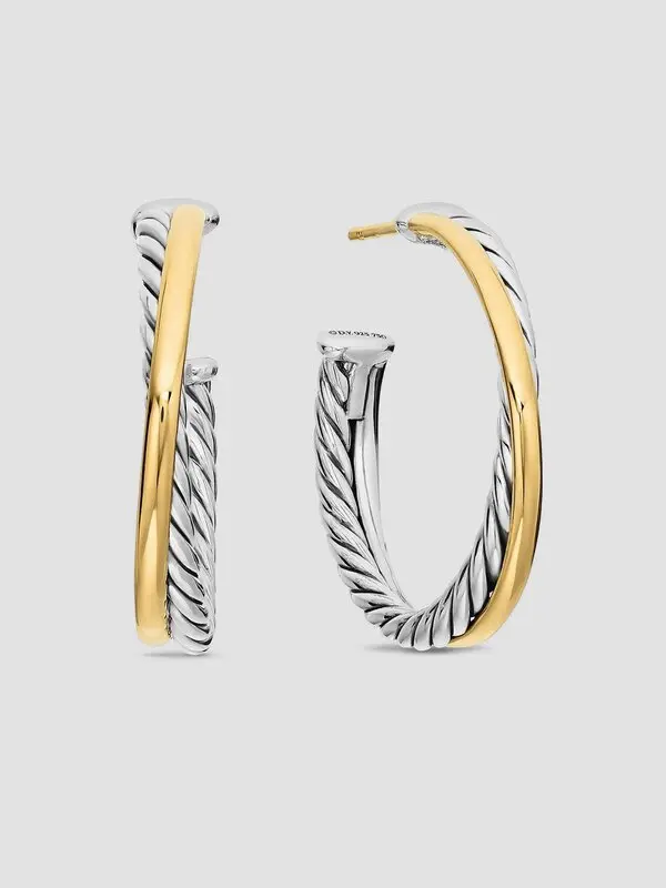 David Yurman Crossover Hoop Earrings In Sterling With 18k Yellow Gold, 26.5mm - Silver