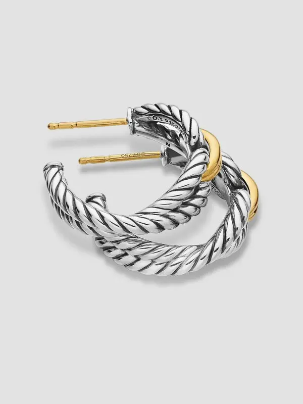 David Yurman Cable Loop Hoop Earrings In Sterling With 18k Yellow Gold, 22mm