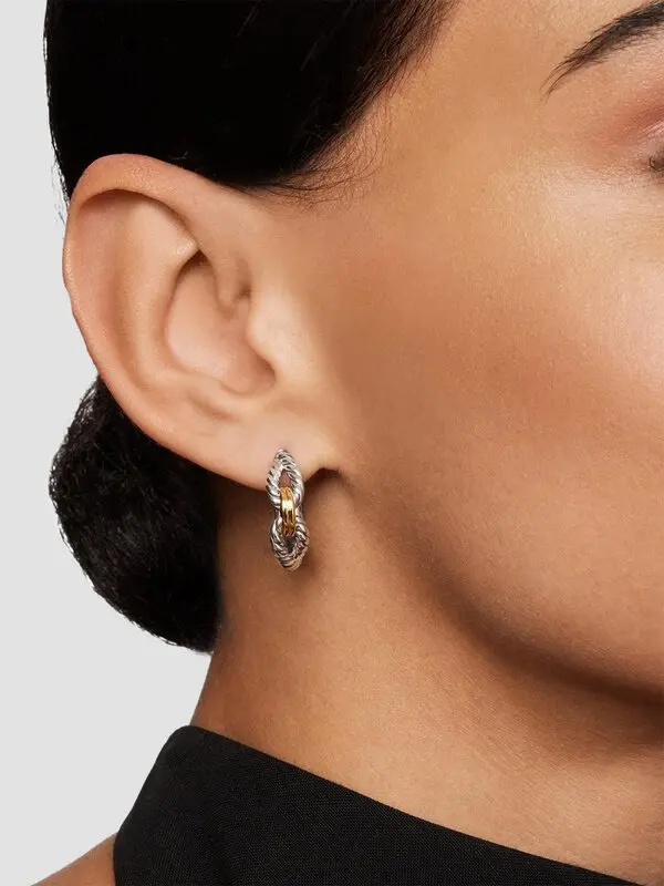 David Yurman Cable Loop Hoop Earrings In Sterling With 18k Yellow Gold, 22mm
