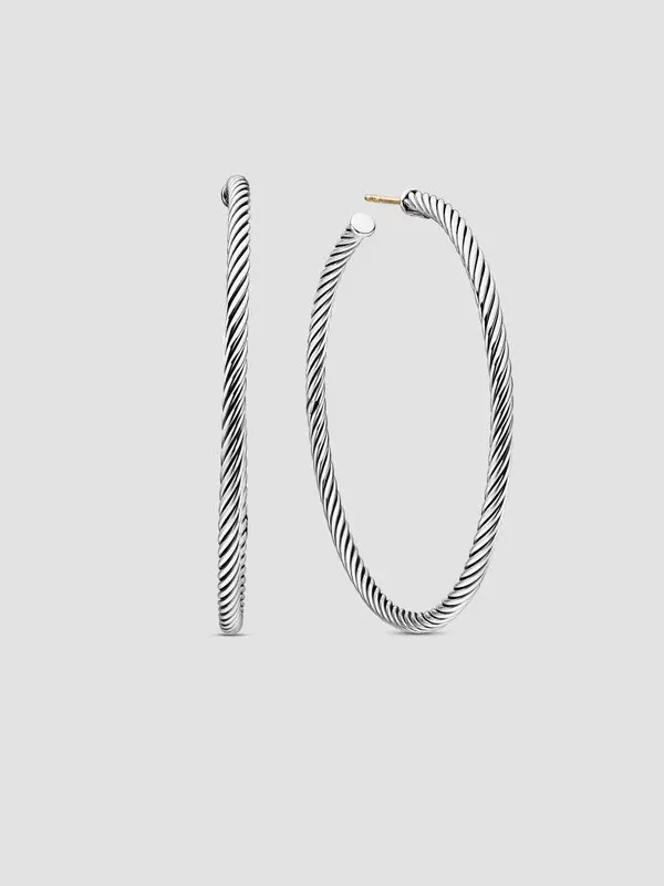 David Yurman Sculpted Cable Hoop Earrings In Sterling - Silver