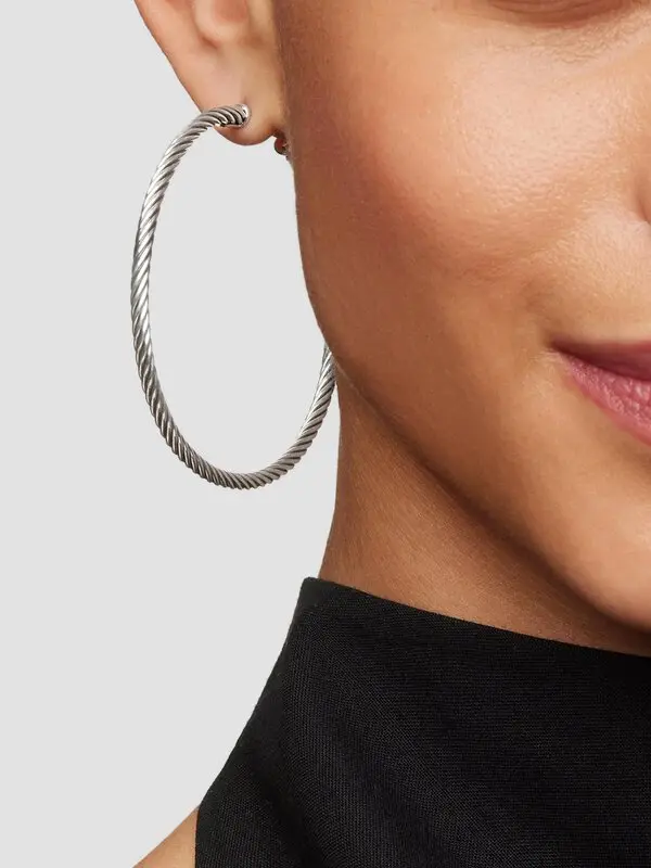 David Yurman Sculpted Cable Hoop Earrings In Sterling - Silver