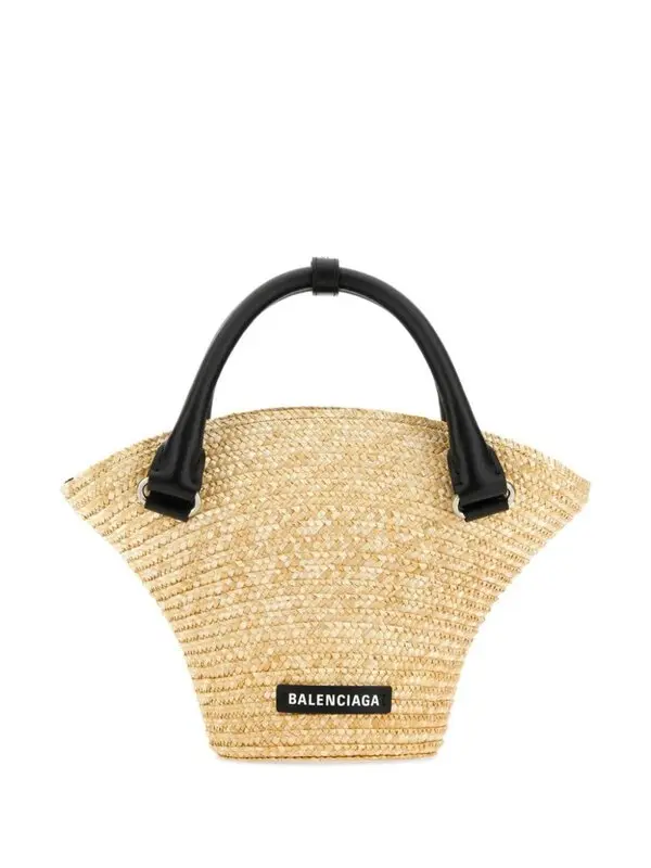 Balenciaga Braided Raffia Mini Tote Bag - Neutrals