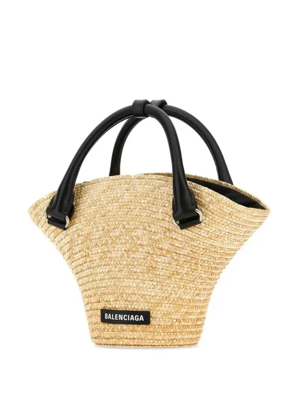 Balenciaga Braided Raffia Mini Tote Bag - Neutrals