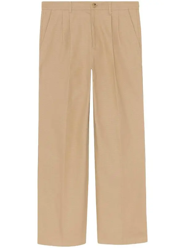 Gucci Embroidered Canvas Trousers - Neutrals