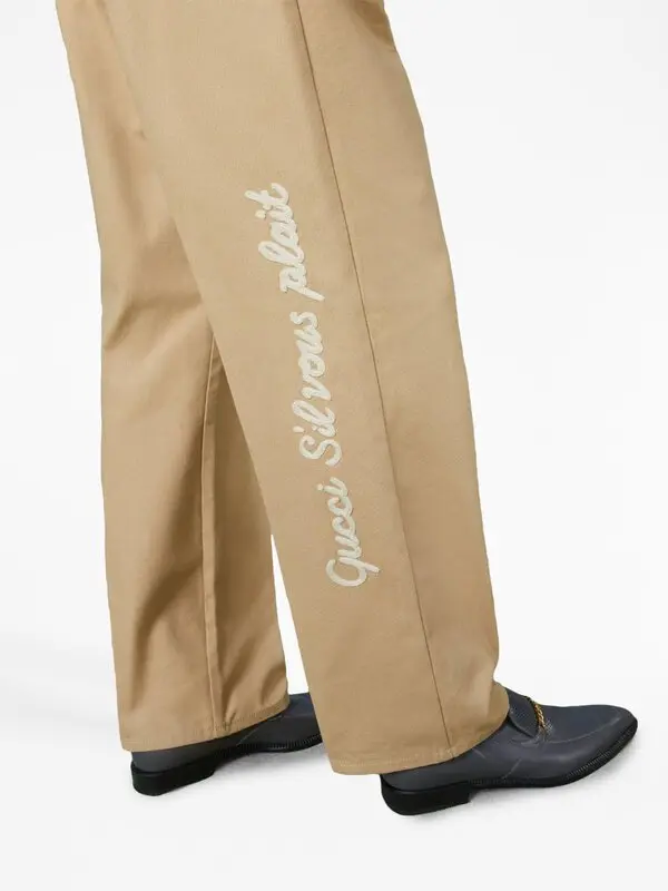 Gucci Embroidered Canvas Trousers - Neutrals