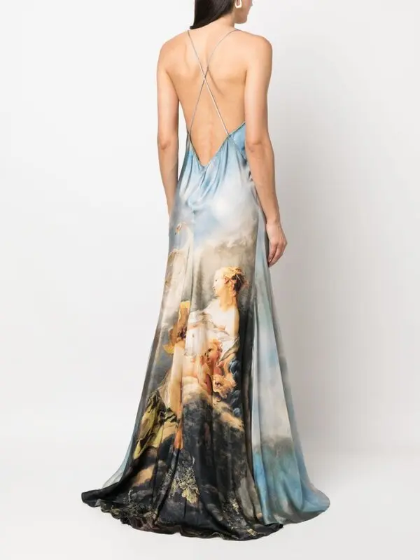 Roberto Cavalli Painterly-Print Silk Maxi Dress - Blue | Editorialist
