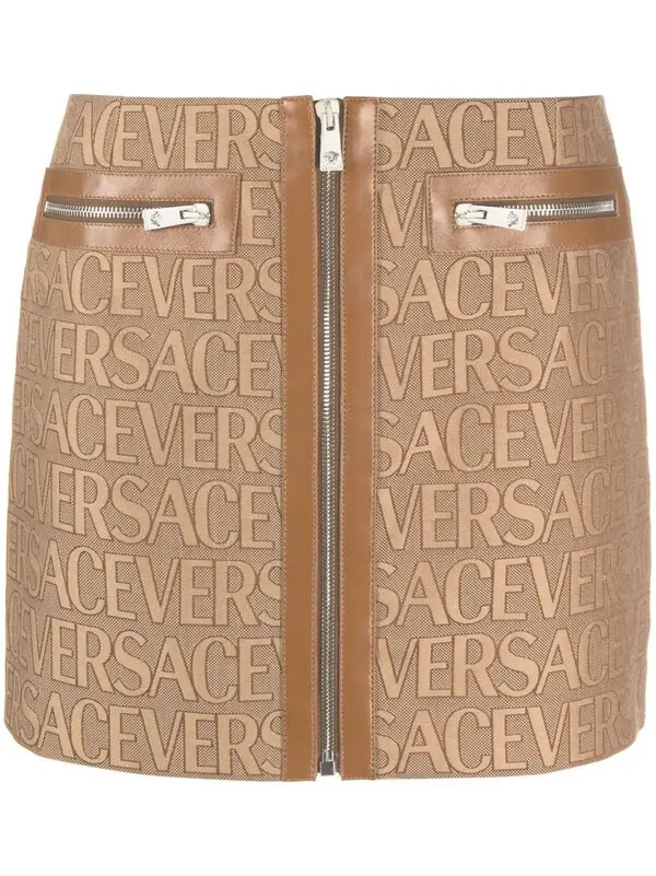 Versace Allover Logo Miniskirt - Brown