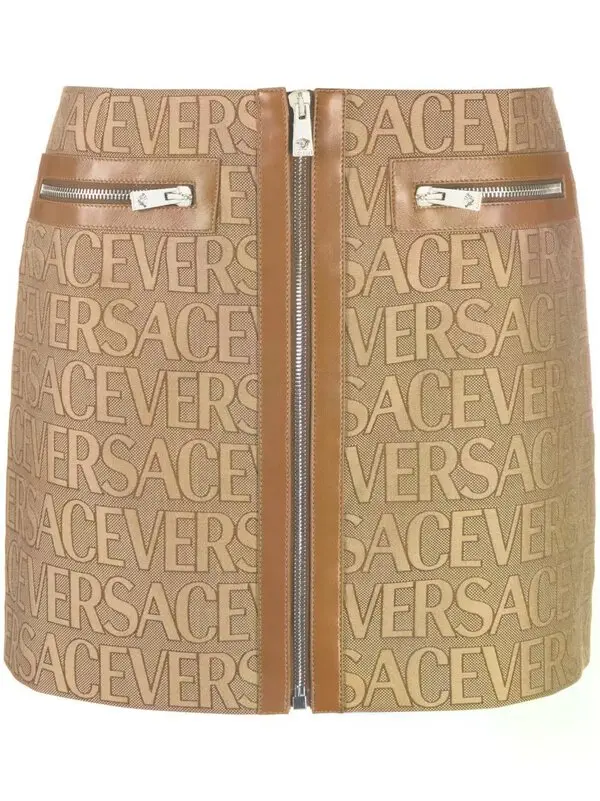 Versace Allover Logo Miniskirt - Neutrals