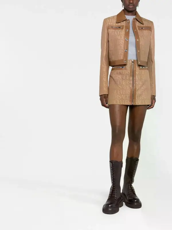 Versace Allover Logo Miniskirt - Neutrals