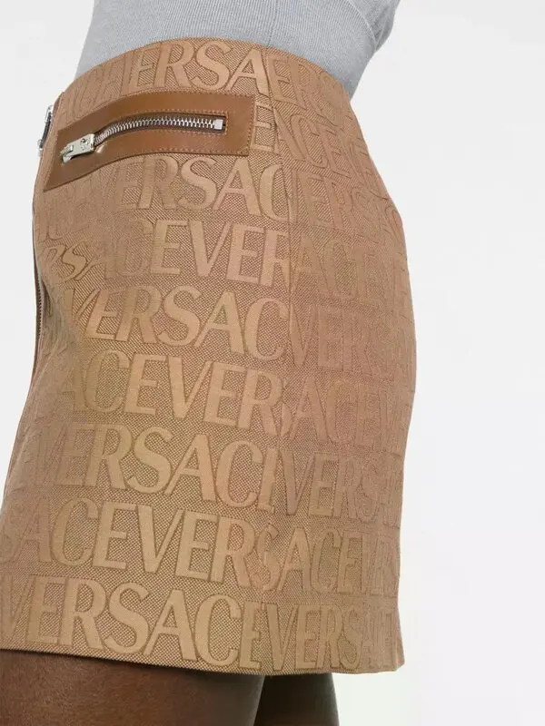 Versace Allover Logo Miniskirt - Neutrals