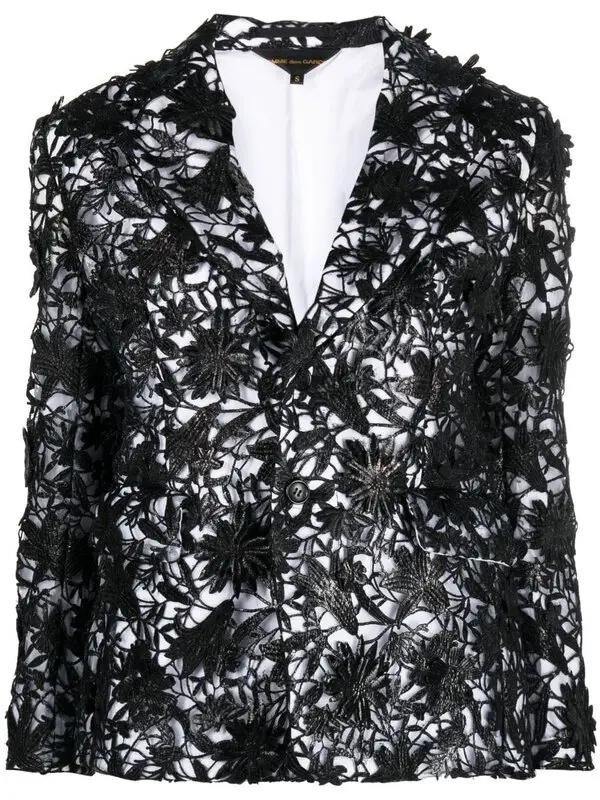 Comme Des Garçons Floral Lace Single-breasted Blazer - Black