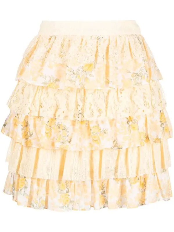 LoveShackFancy Floral-print Ruffled Miniskirt - Yellow