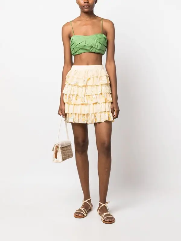 LoveShackFancy Floral-print Ruffled Miniskirt
