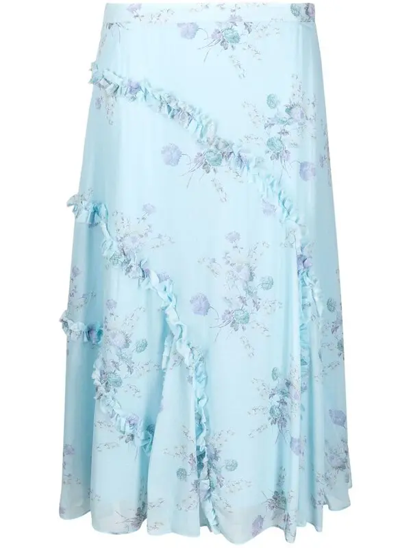 LoveShackFancy Floral-print Ruffled Midi Skirt