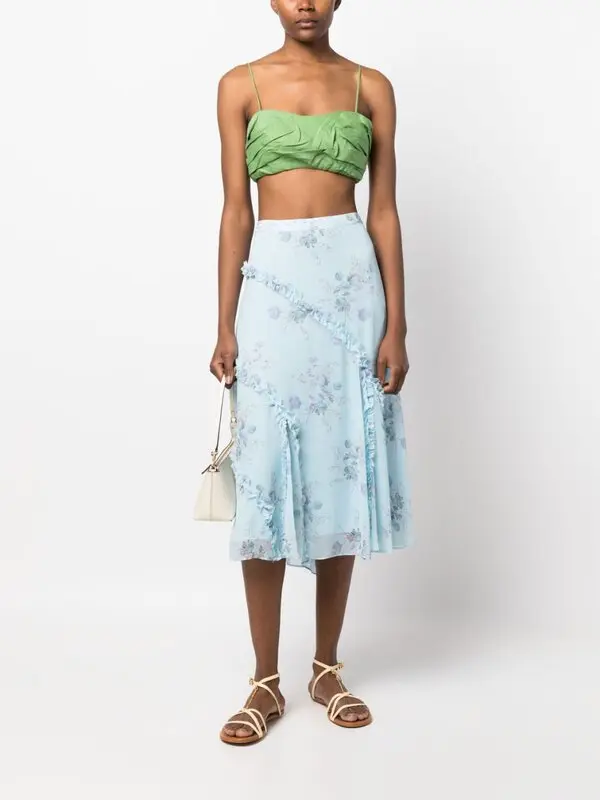 LoveShackFancy Floral-print Ruffled Midi Skirt